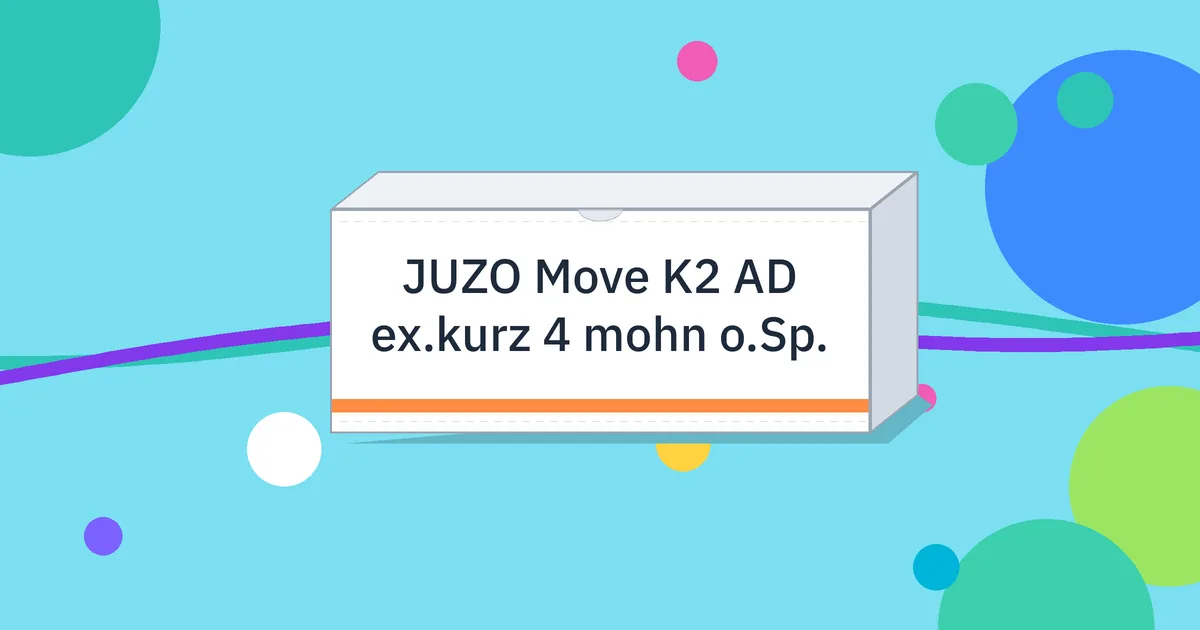 Symbolbild: Packung mit der Aufschrift JUZO Move K2 AD ex.kurz 4 mohn o.Sp. (PZN 18542256) – Verfügbarkeit und Bezug in Apotheken in Frankfurt am Main