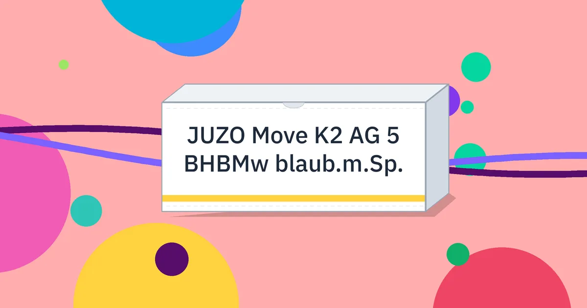 Symbolbild: Packung mit der Aufschrift JUZO Move K2 AG 5 BHBMw blaub.m.Sp. (PZN 18556465) – Verfügbarkeit und Bezug in Apotheken in Frankfurt am Main