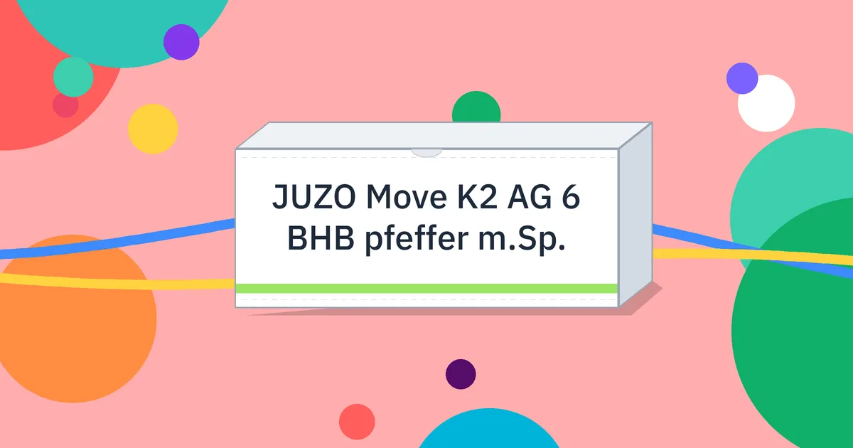 Symbolbild: Packung mit der Aufschrift JUZO Move K2 AG 6 BHB pfeffer m.Sp. (PZN 16637751) – Verfügbarkeit und Bezug in Apotheken in Frankfurt am Main