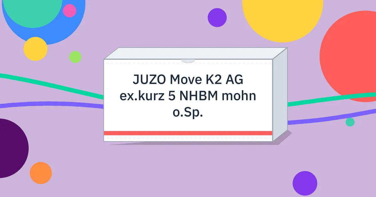 Symbolbild: Packung mit der Aufschrift JUZO Move K2 AG ex.kurz 5 NHBM mohn o.Sp. (PZN 18564861) – Verfügbarkeit und Bezug in Apotheken in Frankfurt am Main