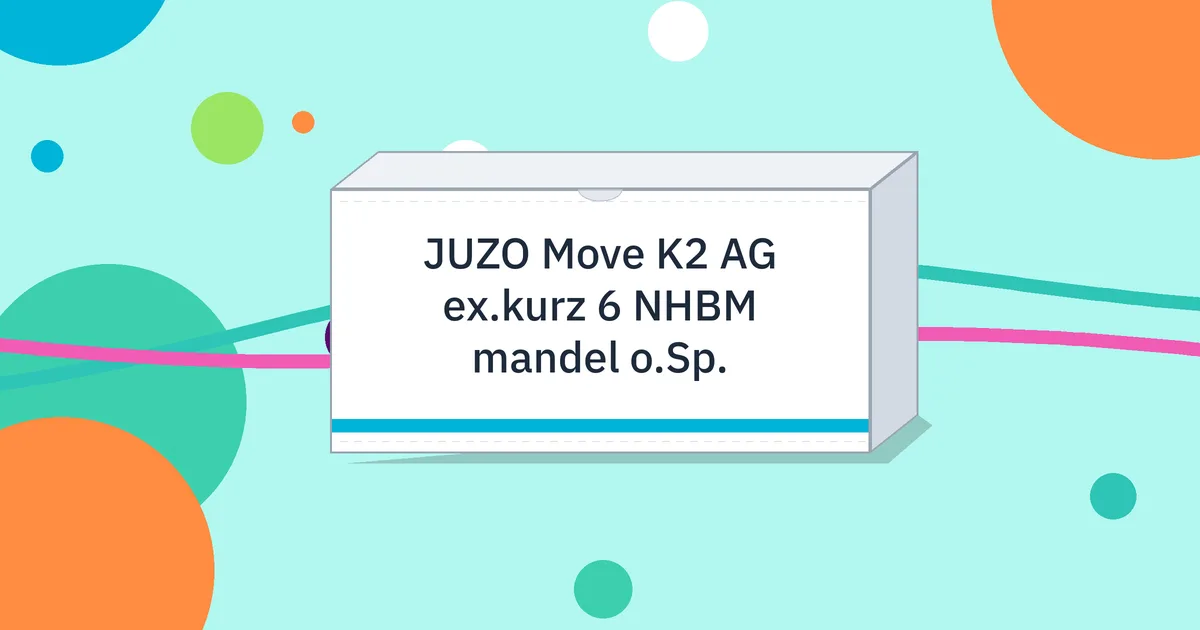 Symbolbild: Packung mit der Aufschrift JUZO Move K2 AG ex.kurz 6 NHBM mandel o.Sp. (PZN 16643125) – Verfügbarkeit und Bezug in Apotheken in Frankfurt am Main