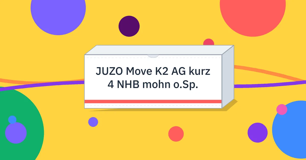 Symbolbild: Packung mit der Aufschrift JUZO Move K2 AG kurz 4 NHB mohn o.Sp. (PZN 18561331) – Verfügbarkeit und Bezug in Apotheken in Frankfurt am Main