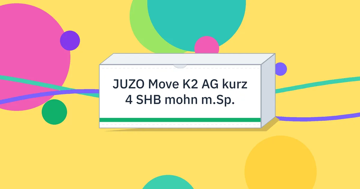 Symbolbild: Packung mit der Aufschrift JUZO Move K2 AG kurz 4 SHB mohn m.Sp. (PZN 18559564) – Verfügbarkeit und Bezug in Apotheken in Frankfurt am Main