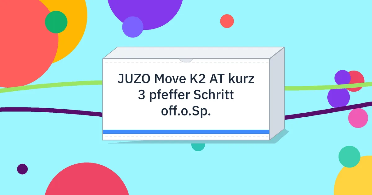 Symbolbild: Packung mit der Aufschrift JUZO Move K2 AT kurz 3 pfeffer Schritt off.o.Sp. (PZN 20675757) – Verfügbarkeit und Bezug in Apotheken in Frankfurt am Main