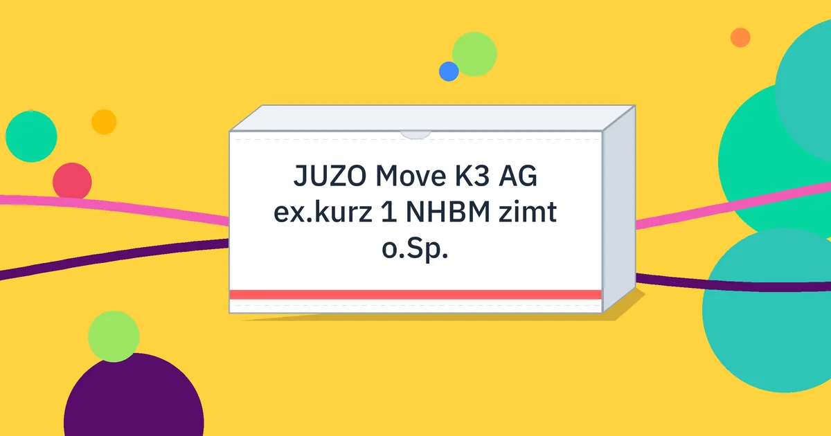 Symbolbild: Packung mit der Aufschrift JUZO Move K3 AG ex.kurz 1 NHBM zimt o.Sp. (PZN 18584645) – Verfügbarkeit und Bezug in Apotheken in Frankfurt am Main