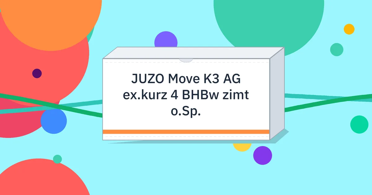 Symbolbild: Packung mit der Aufschrift JUZO Move K3 AG ex.kurz 4 BHBw zimt o.Sp. (PZN 18585768) – Verfügbarkeit und Bezug in Apotheken in Frankfurt am Main