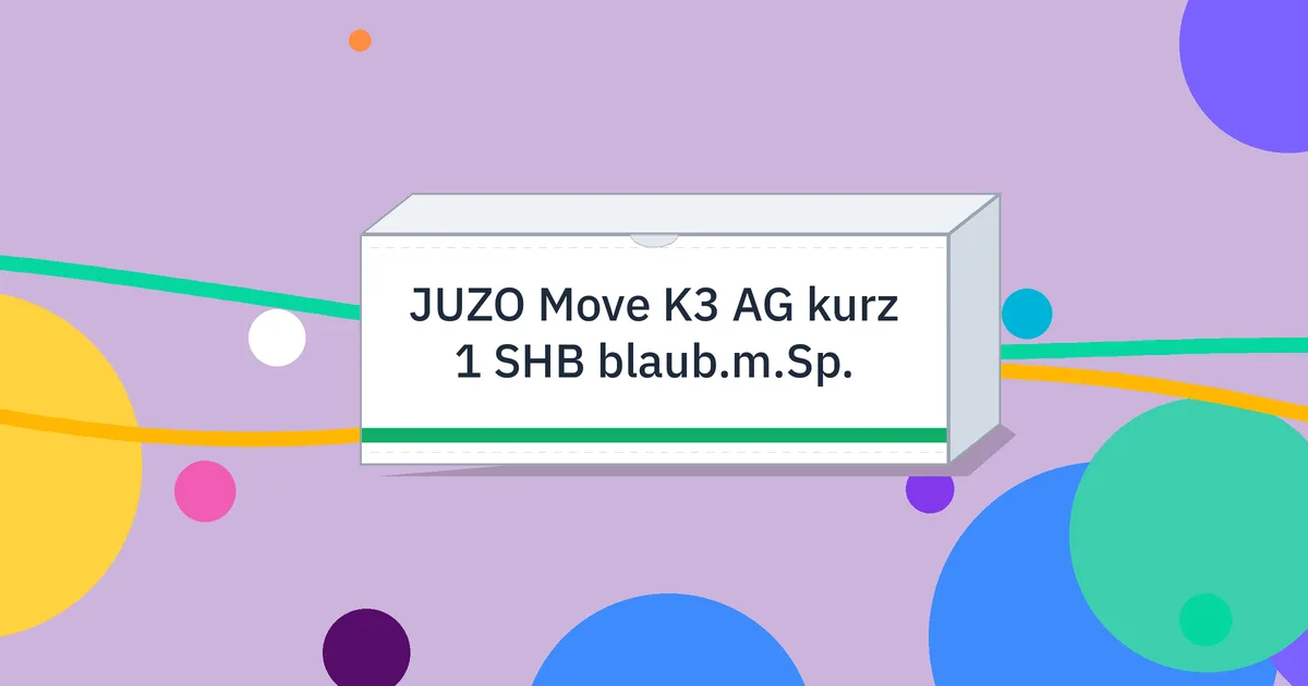 Symbolbild: Packung mit der Aufschrift JUZO Move K3 AG kurz 1 SHB blaub.m.Sp. (PZN 18591154) – Verfügbarkeit und Bezug in Apotheken in Frankfurt am Main
