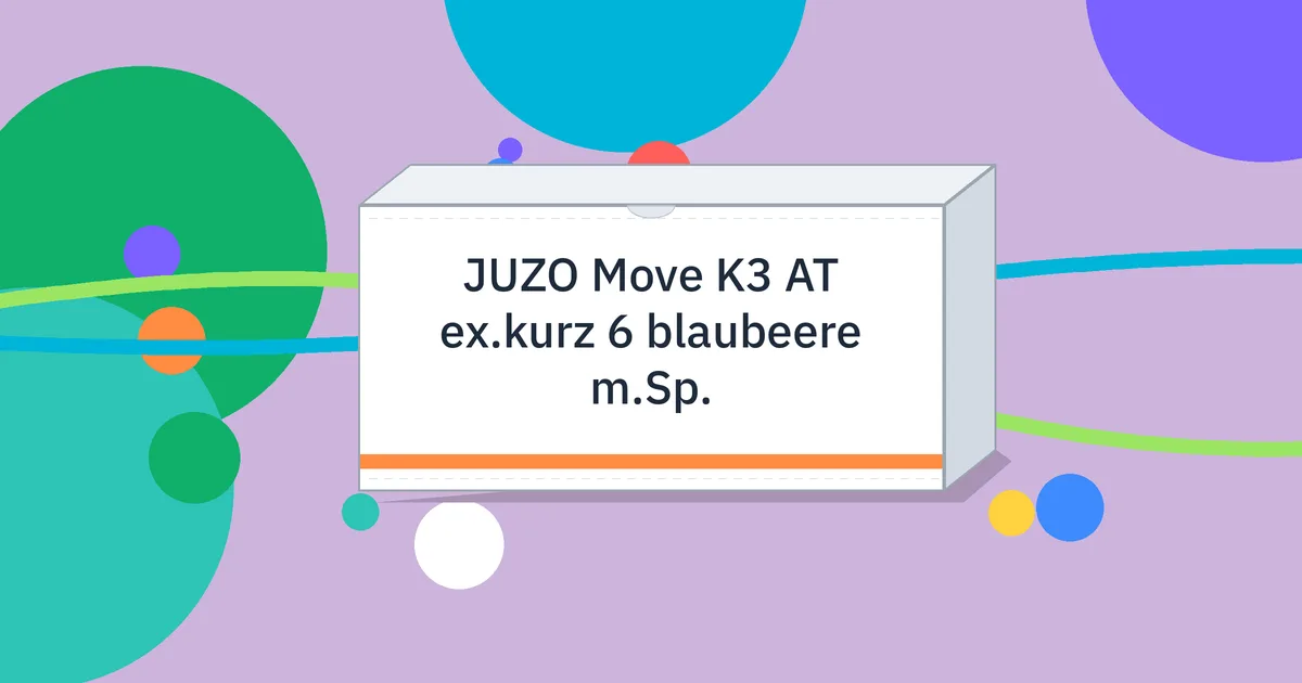 Symbolbild: Packung mit der Aufschrift JUZO Move K3 AT ex.kurz 6 blaubeere m.Sp. (PZN 20680149) – Verfügbarkeit und Bezug in Apotheken in Frankfurt am Main