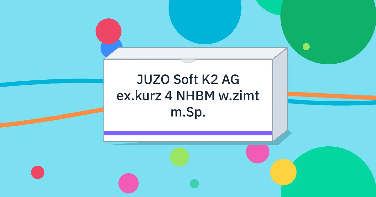 Symbolbild: Packung mit der Aufschrift JUZO Soft K2 AG ex.kurz 4 NHBM w.zimt m.Sp. (PZN 15022504) – Verfügbarkeit und Bezug in Apotheken in Frankfurt am Main