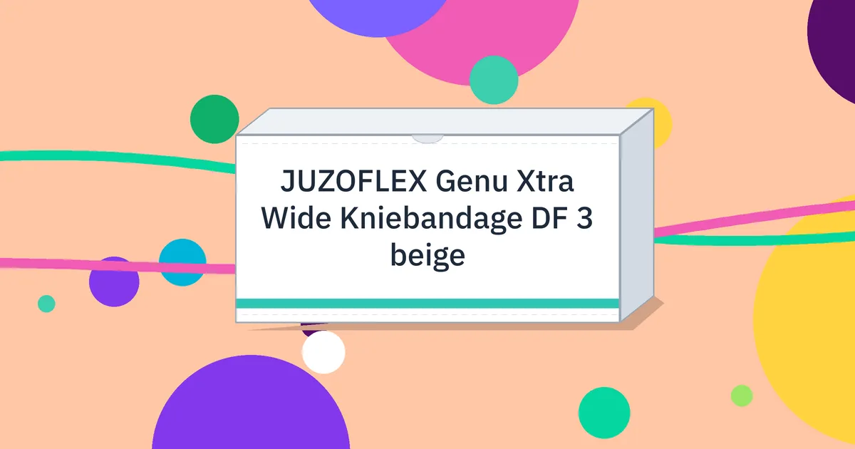 Symbolbild: Packung mit der Aufschrift JUZOFLEX Genu Xtra Wide Kniebandage DF 3 beige (PZN 16497758) – Verfügbarkeit und Bezug in Apotheken in Frankfurt am Main