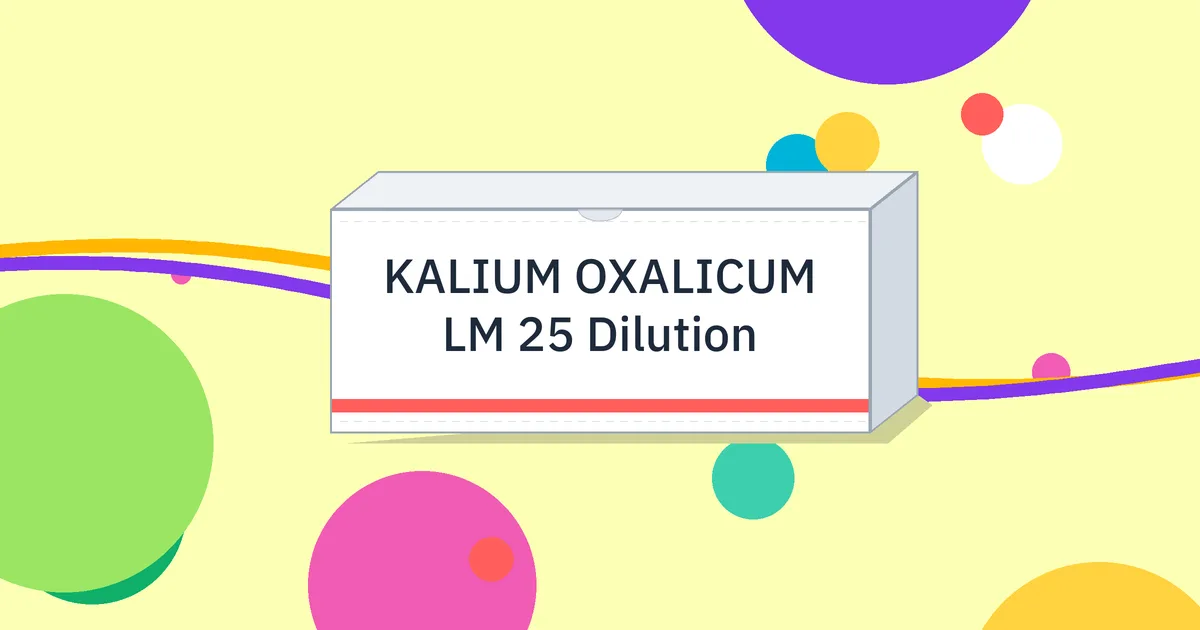 Symbolbild: Packung mit der Aufschrift KALIUM OXALICUM LM 25 Dilution (PZN 12923796) – Verfügbarkeit und Bezug in Apotheken in Frankfurt am Main