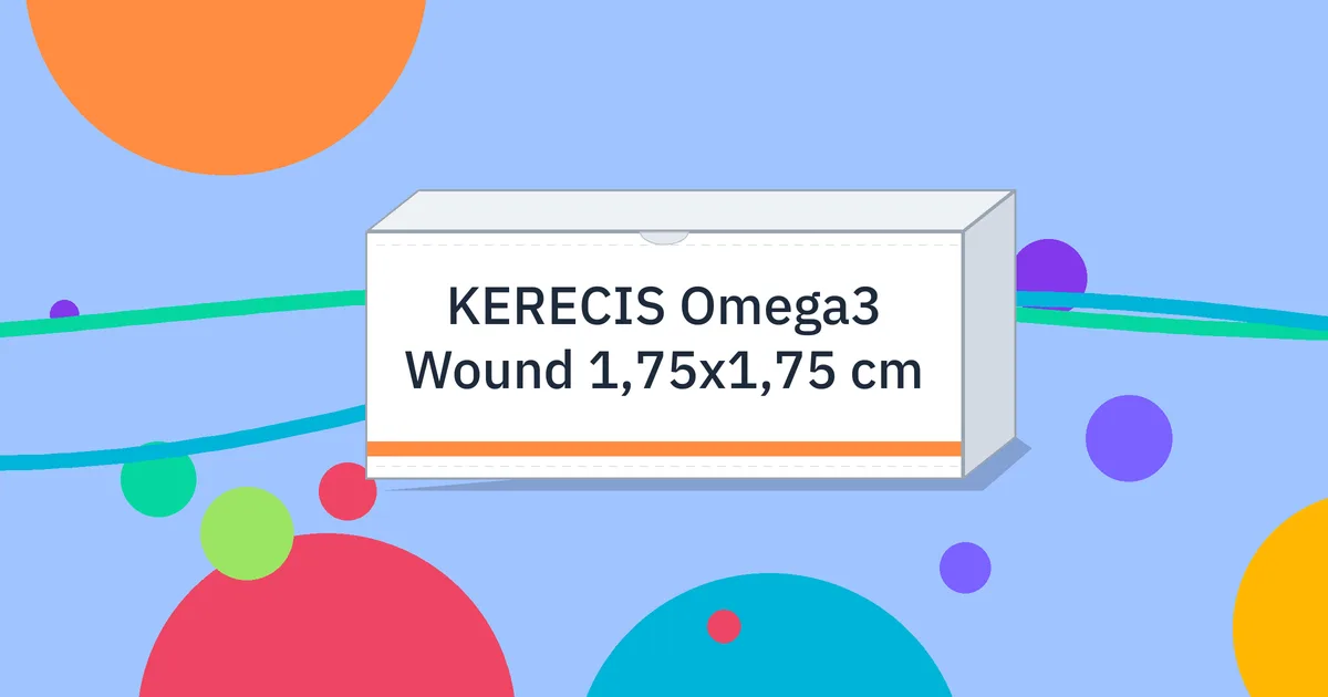Symbolbild: Packung mit der Aufschrift KERECIS Omega3 Wound 1,75x1,75 cm (PZN 18811420) – Verfügbarkeit und Bezug in Apotheken in Frankfurt am Main