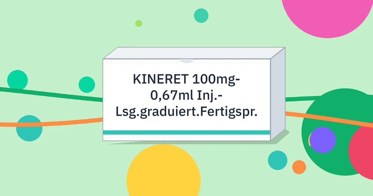 Symbolbild: Packung mit der Aufschrift KINERET 100mg-0,67ml Inj.-Lsg.graduiert.Fertigspr. (PZN 19992205) – Verfügbarkeit und Bezug in Apotheken in Frankfurt am Main