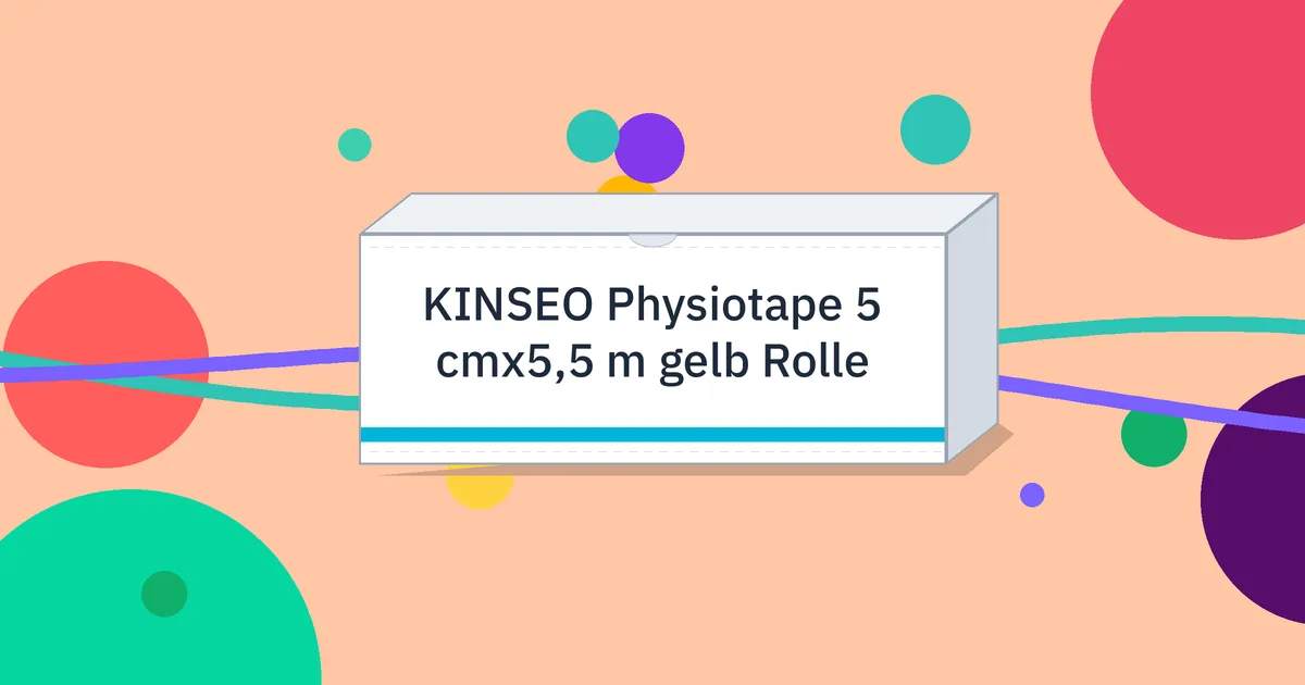 Symbolbild: Packung mit der Aufschrift KINSEO Physiotape 5 cmx5,5 m gelb Rolle (PZN 06156134) – Verfügbarkeit und Bezug in Apotheken in Frankfurt am Main