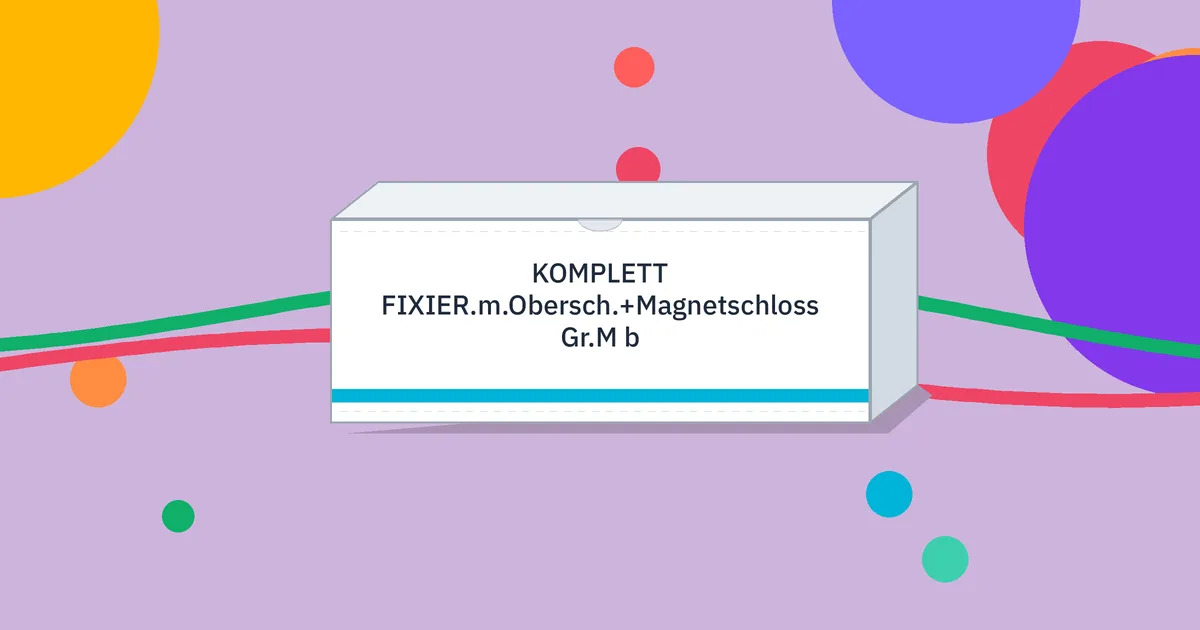 Symbolbild: Packung mit der Aufschrift KOMPLETT FIXIER.m.Obersch.+Magnetschloss Gr.M b (PZN 11573644) – Verfügbarkeit und Bezug in Apotheken in Frankfurt am Main