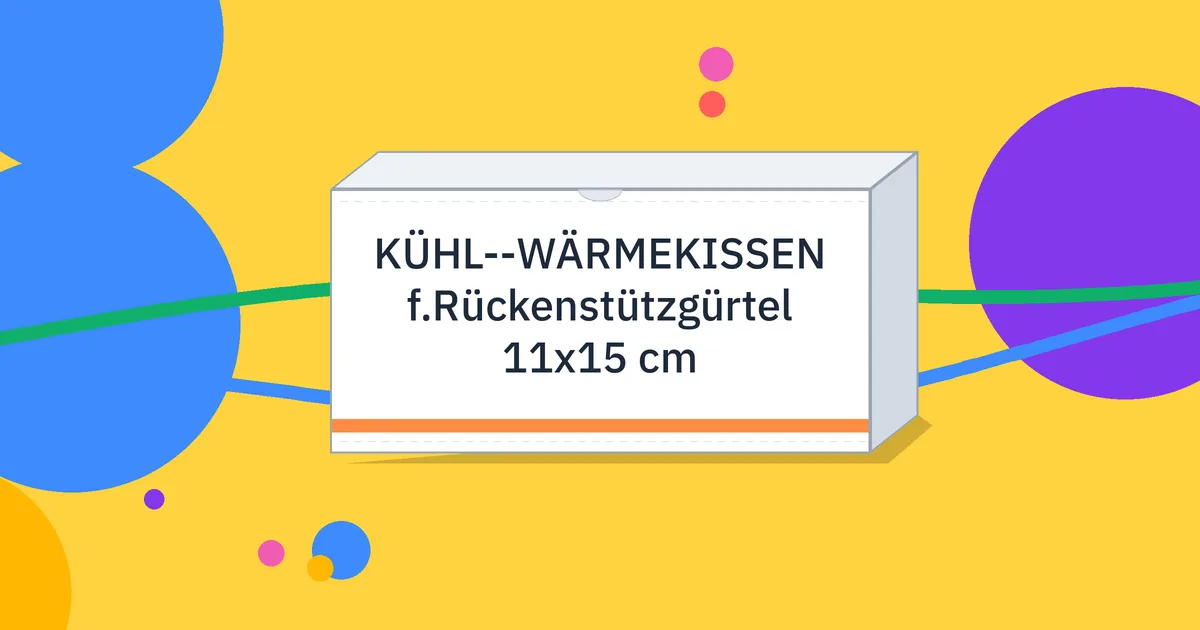 Symbolbild: Packung mit der Aufschrift KÜHL--WÄRMEKISSEN f.Rückenstützgürtel 11x15 cm (PZN 17876558) – Verfügbarkeit und Bezug in Apotheken in Frankfurt am Main