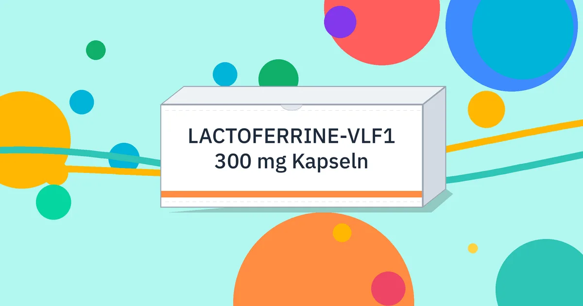 Symbolbild: Packung mit der Aufschrift LACTOFERRINE-VLF1 300 mg Kapseln (PZN 19745949) – Verfügbarkeit und Bezug in Apotheken in Frankfurt am Main