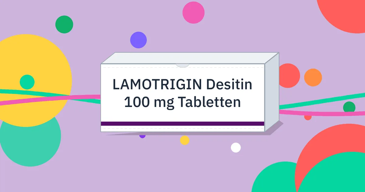 Symbolbild: Packung mit der Aufschrift LAMOTRIGIN Desitin 100 mg Tabletten (PZN 03360839) – Verfügbarkeit und Bezug in Apotheken in Frankfurt am Main