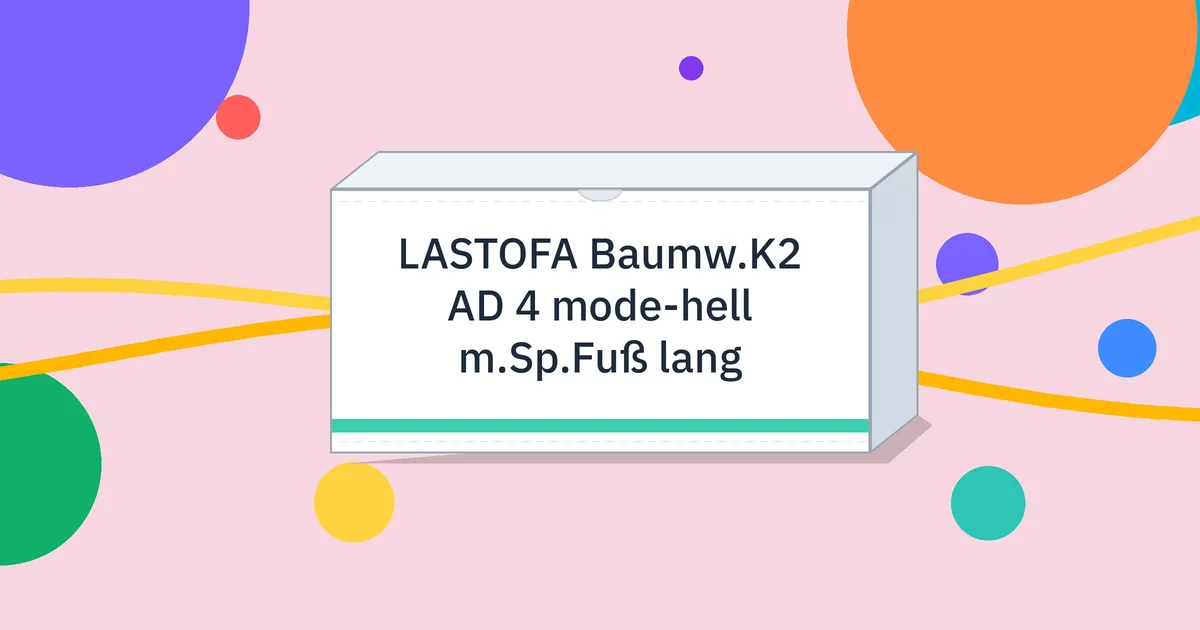 Symbolbild: Packung mit der Aufschrift LASTOFA Baumw.K2 AD 4 mode-hell m.Sp.Fuß lang (PZN 01943985) – Verfügbarkeit und Bezug in Apotheken in Frankfurt am Main