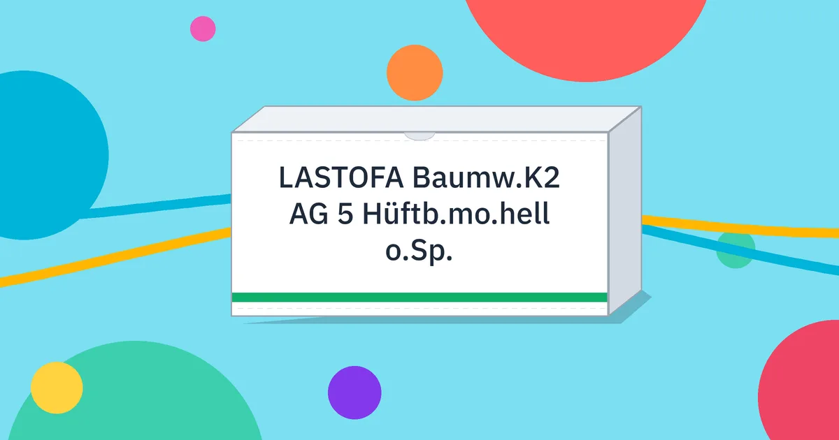 Symbolbild: Packung mit der Aufschrift LASTOFA Baumw.K2 AG 5 Hüftb.mo.hell o.Sp. (PZN 01949947) – Verfügbarkeit und Bezug in Apotheken in Frankfurt am Main