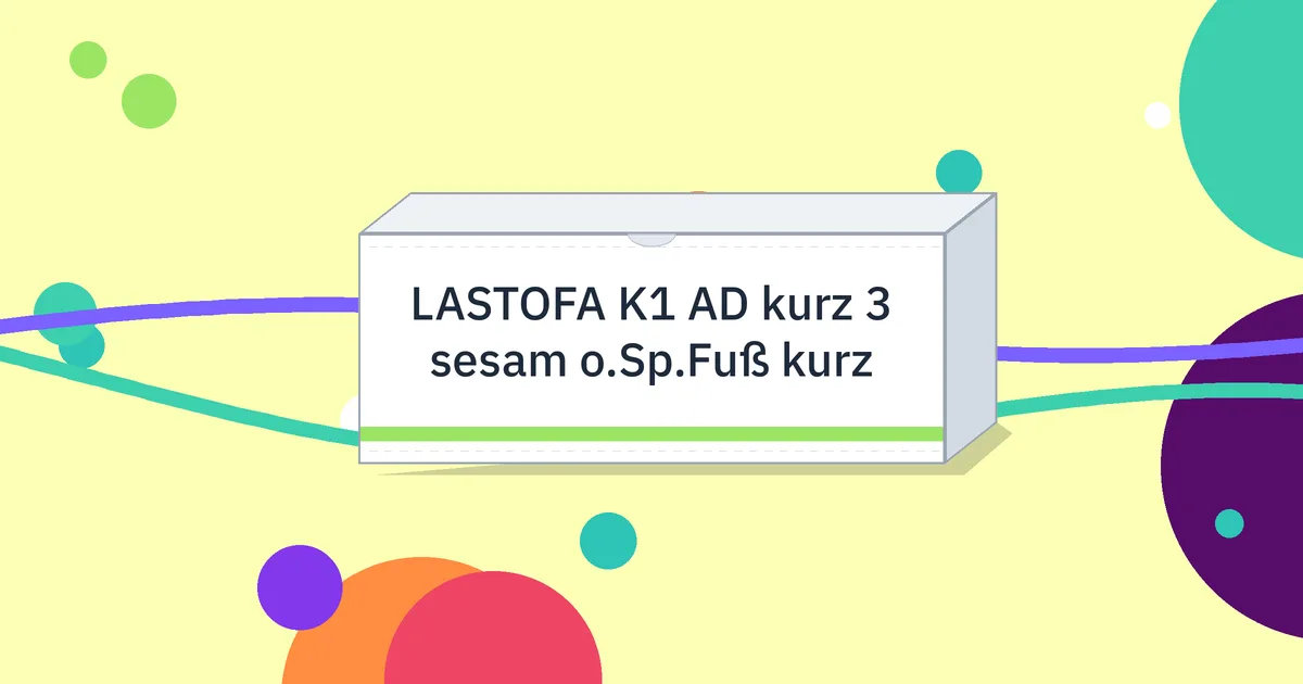 Symbolbild: Packung mit der Aufschrift LASTOFA K1 AD kurz 3 sesam o.Sp.Fuß kurz (PZN 13787160) – Verfügbarkeit und Bezug in Apotheken in Frankfurt am Main