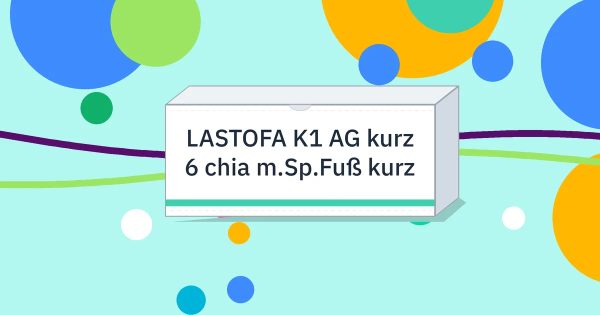 Symbolbild: Packung mit der Aufschrift LASTOFA K1 AG kurz 6 chia m.Sp.Fuß kurz (PZN 13793924) – Verfügbarkeit und Bezug in Apotheken in Frankfurt am Main