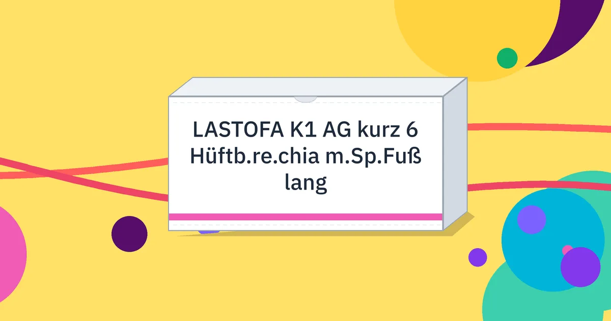 Symbolbild: Packung mit der Aufschrift LASTOFA K1 AG kurz 6 Hüftb.re.chia m.Sp.Fuß lang (PZN 13799051) – Verfügbarkeit und Bezug in Apotheken in Frankfurt am Main