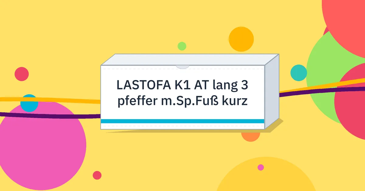 Symbolbild: Packung mit der Aufschrift LASTOFA K1 AT lang 3 pfeffer m.Sp.Fuß kurz (PZN 13796029) – Verfügbarkeit und Bezug in Apotheken in Frankfurt am Main