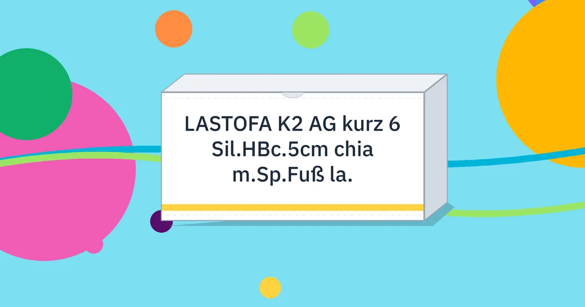 Symbolbild: Packung mit der Aufschrift LASTOFA K2 AG kurz 6 Sil.HBc.5cm chia m.Sp.Fuß la. (PZN 13807224) – Verfügbarkeit und Bezug in Apotheken in Frankfurt am Main