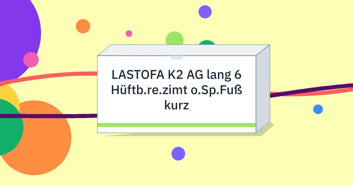 Symbolbild: Packung mit der Aufschrift LASTOFA K2 AG lang 6 Hüftb.re.zimt o.Sp.Fuß kurz (PZN 13812248) – Verfügbarkeit und Bezug in Apotheken in Frankfurt am Main