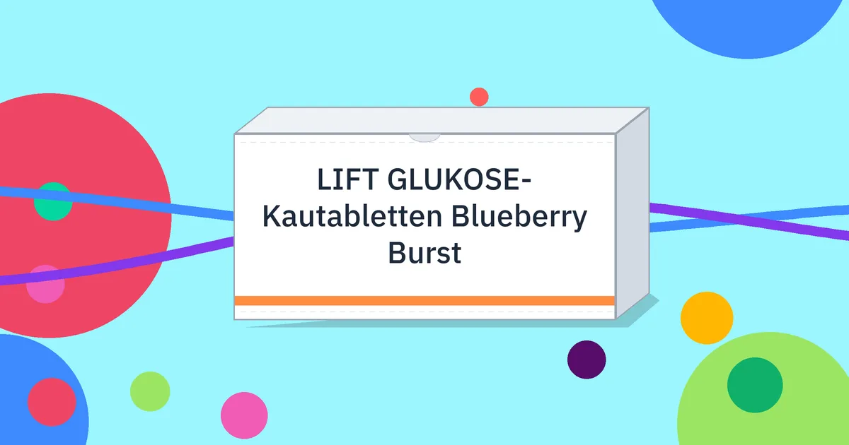 Symbolbild: Packung mit der Aufschrift LIFT GLUKOSE-Kautabletten Blueberry Burst (PZN 19987368) – Verfügbarkeit und Bezug in Apotheken in Frankfurt am Main