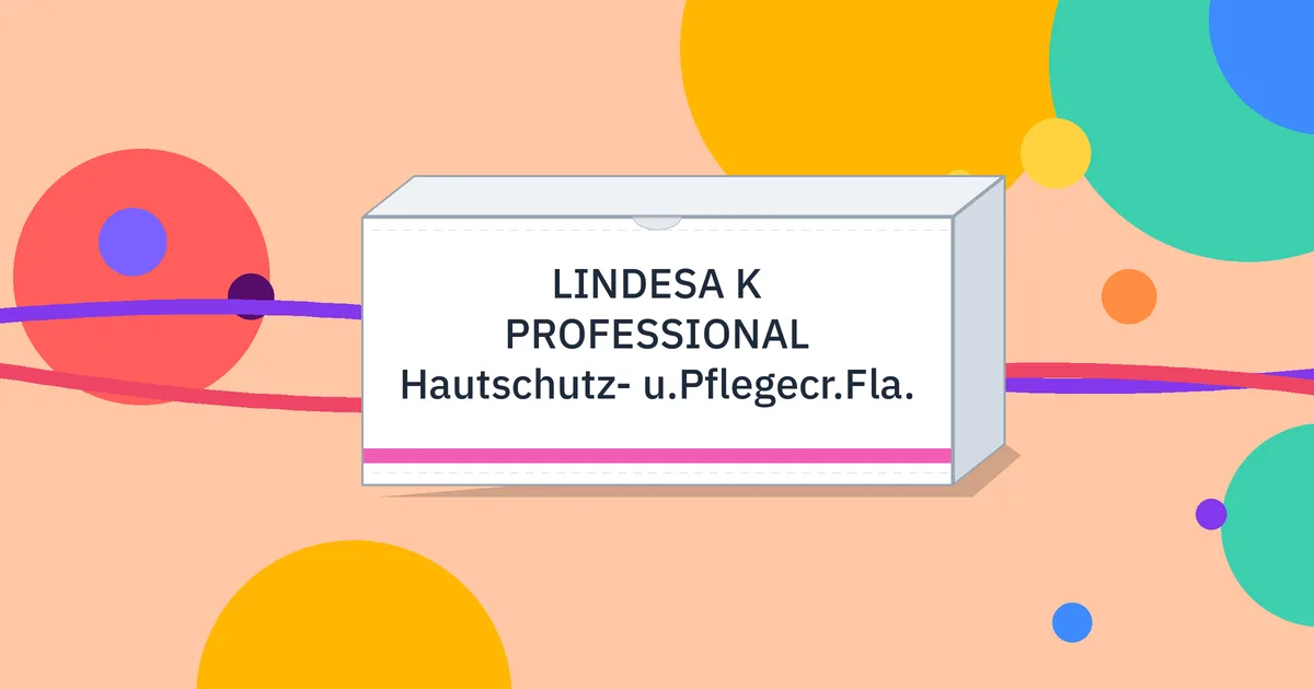 Symbolbild: Packung mit der Aufschrift LINDESA K PROFESSIONAL Hautschutz- u.Pflegecr.Fla. (PZN 17291177) – Verfügbarkeit und Bezug in Apotheken in Frankfurt am Main