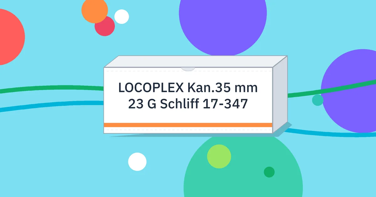 Symbolbild: Packung mit der Aufschrift LOCOPLEX Kan.35 mm 23 G Schliff 17-347 (PZN 04481580) – Verfügbarkeit und Bezug in Apotheken in Frankfurt am Main