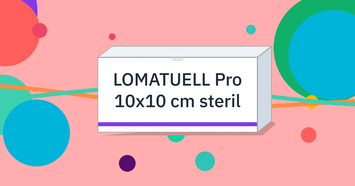 Symbolbild: Packung mit der Aufschrift LOMATUELL Pro 10x10 cm steril (PZN 17276864) – Verfügbarkeit und Bezug in Apotheken in Frankfurt am Main