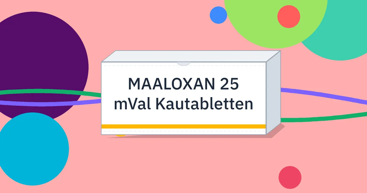 Symbolbild: Packung mit der Aufschrift MAALOXAN 25 mVal Kautabletten (PZN 00931052) – Verfügbarkeit und Bezug in Apotheken in Frankfurt am Main