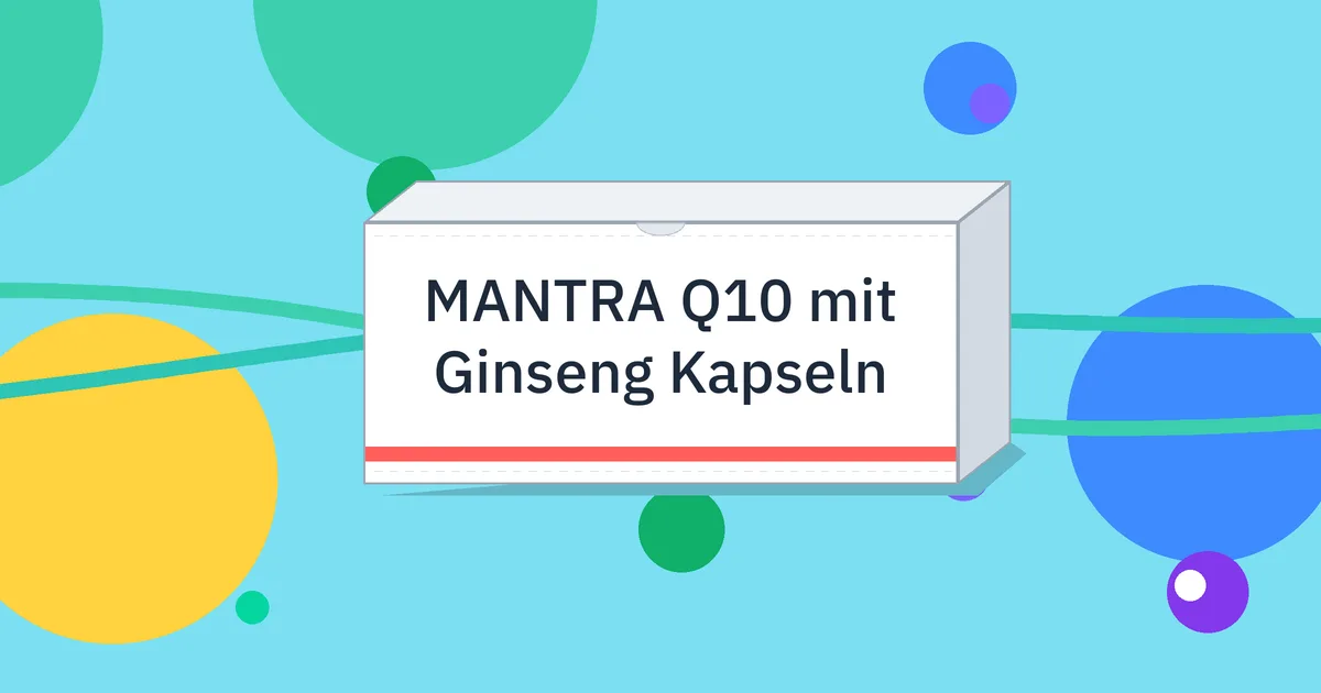 Symbolbild: Packung mit der Aufschrift MANTRA Q10 mit Ginseng Kapseln (PZN 17918417) – Verfügbarkeit und Bezug in Apotheken in Frankfurt am Main