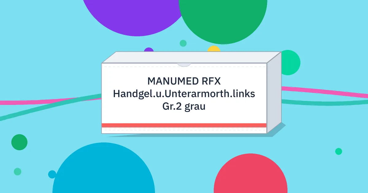 Symbolbild: Packung mit der Aufschrift MANUMED RFX Handgel.u.Unterarmorth.links Gr.2 grau (PZN 18108494) – Verfügbarkeit und Bezug in Apotheken in Frankfurt am Main