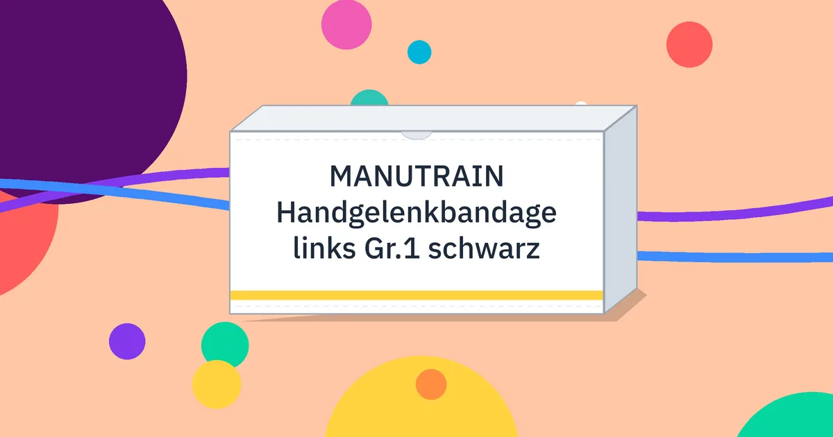 Symbolbild: Packung mit der Aufschrift MANUTRAIN Handgelenkbandage links Gr.1 schwarz (PZN 07552352) – Verfügbarkeit und Bezug in Apotheken in Frankfurt am Main