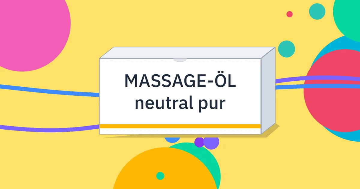 Symbolbild: Packung mit der Aufschrift MASSAGE-ÖL neutral pur (PZN 19076419) – Verfügbarkeit und Bezug in Apotheken in Frankfurt am Main