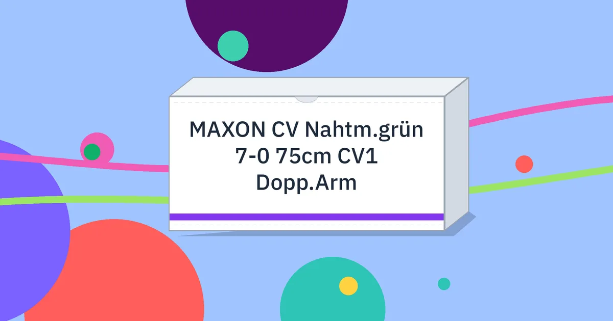Symbolbild: Packung mit der Aufschrift MAXON CV Nahtm.grün 7-0 75cm CV1 Dopp.Arm (PZN 18258845) – Verfügbarkeit und Bezug in Apotheken in Frankfurt am Main