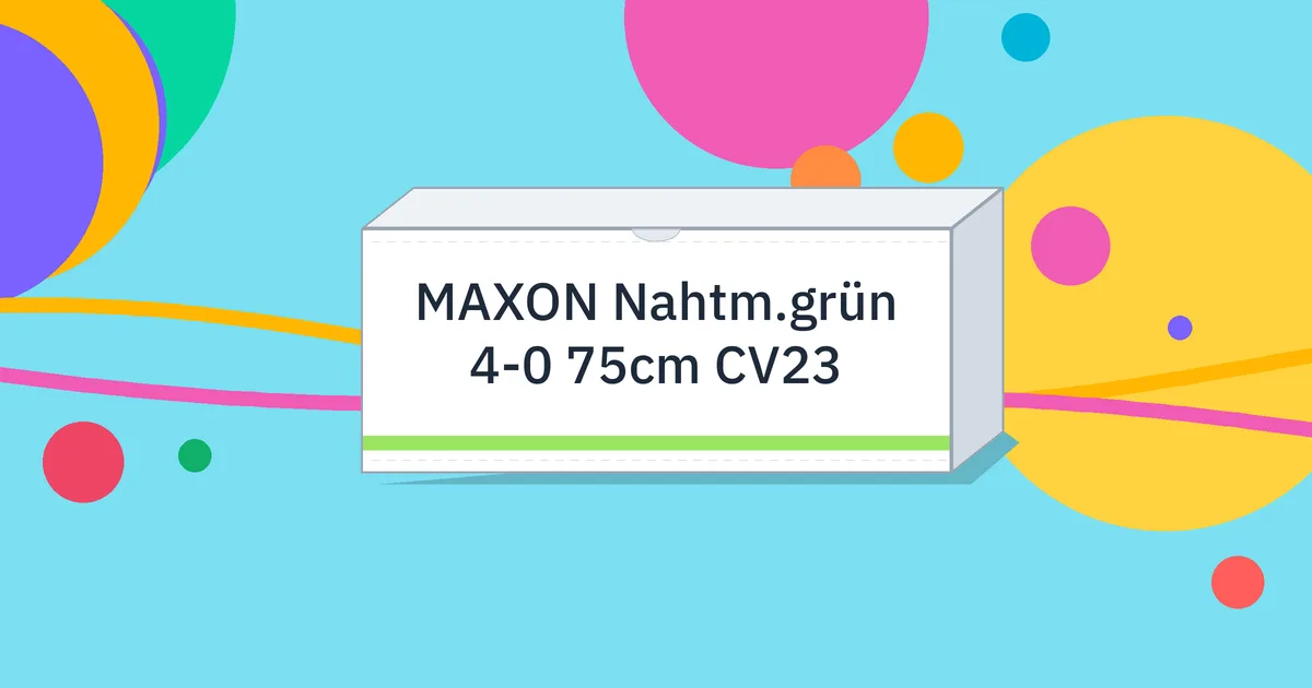 Symbolbild: Packung mit der Aufschrift MAXON Nahtm.grün 4-0 75cm CV23 (PZN 18258940) – Verfügbarkeit und Bezug in Apotheken in Frankfurt am Main