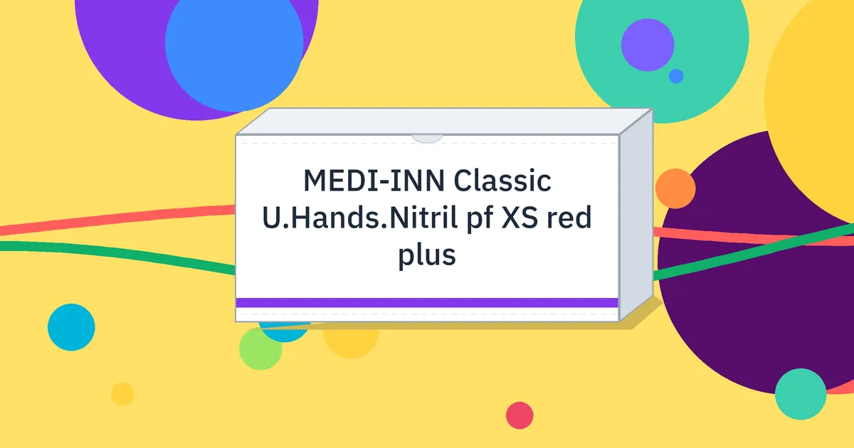 Symbolbild: Packung mit der Aufschrift MEDI-INN Classic U.Hands.Nitril pf XS red plus (PZN 18445062) – Verfügbarkeit und Bezug in Apotheken in Frankfurt am Main