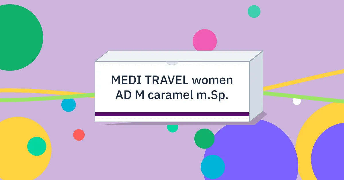 Symbolbild: Packung mit der Aufschrift MEDI TRAVEL women AD M caramel m.Sp. (PZN 15197971) – Verfügbarkeit und Bezug in Apotheken in Frankfurt am Main