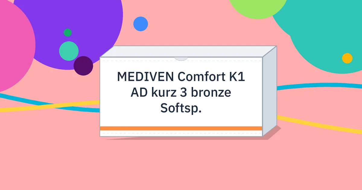 Symbolbild: Packung mit der Aufschrift MEDIVEN Comfort K1 AD kurz 3 bronze Softsp. (PZN 14563132) – Verfügbarkeit und Bezug in Apotheken in Frankfurt am Main