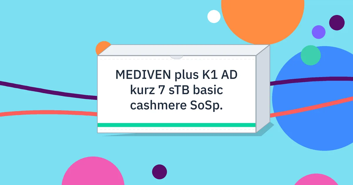 Symbolbild: Packung mit der Aufschrift MEDIVEN plus K1 AD kurz 7 sTB basic cashmere SoSp. (PZN 15046781) – Verfügbarkeit und Bezug in Apotheken in Frankfurt am Main
