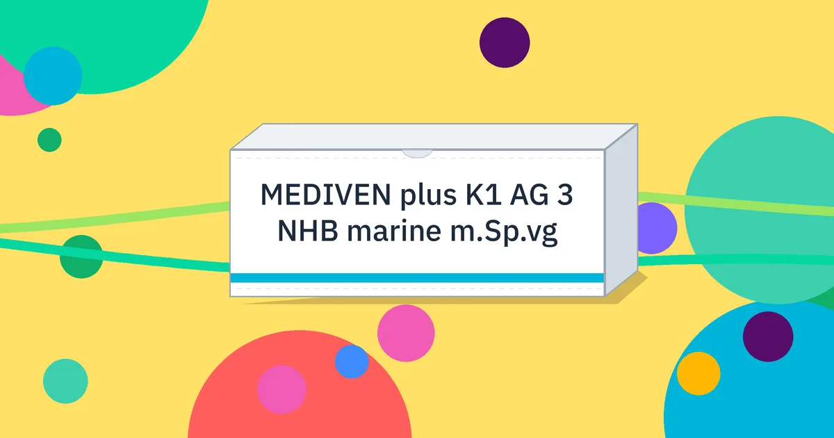 Symbolbild: Packung mit der Aufschrift MEDIVEN plus K1 AG 3 NHB marine m.Sp.vg (PZN 15922604) – Verfügbarkeit und Bezug in Apotheken in Frankfurt am Main