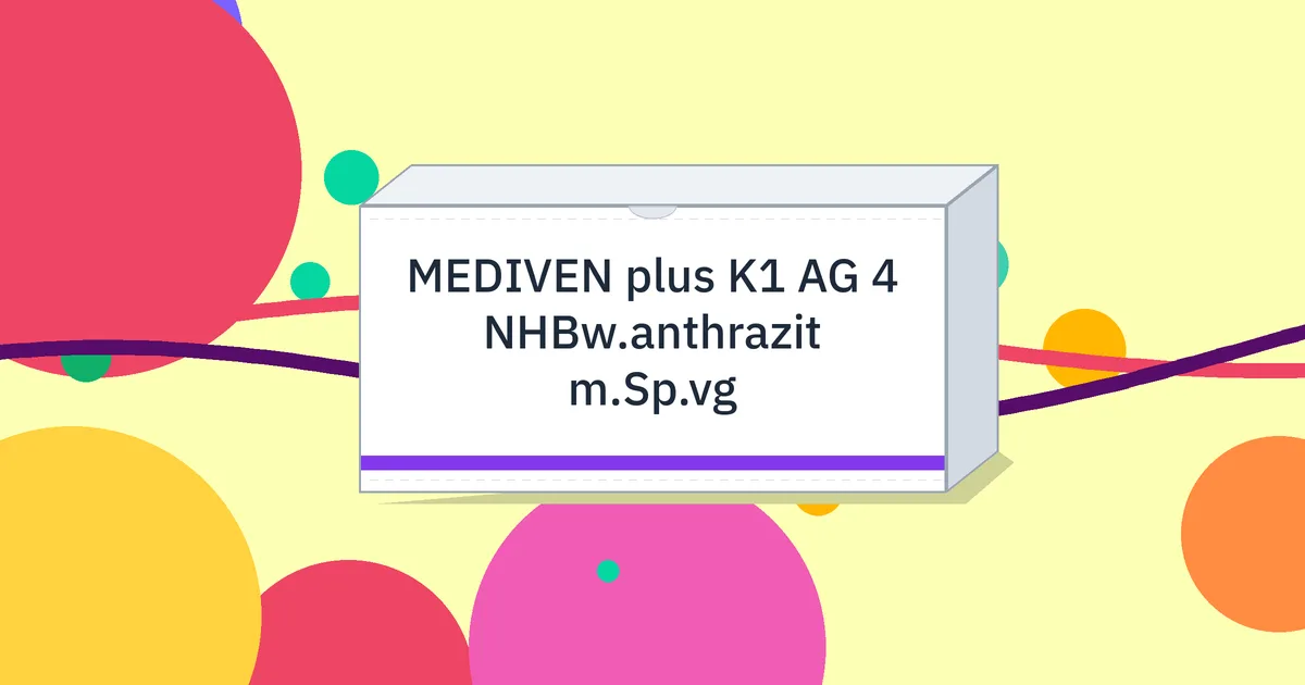 Symbolbild: Packung mit der Aufschrift MEDIVEN plus K1 AG 4 NHBw.anthrazit m.Sp.vg (PZN 15922981) – Verfügbarkeit und Bezug in Apotheken in Frankfurt am Main