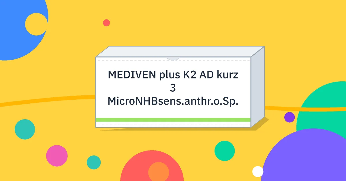 Symbolbild: Packung mit der Aufschrift MEDIVEN plus K2 AD kurz 3 MicroNHBsens.anthr.o.Sp. (PZN 15933387) – Verfügbarkeit und Bezug in Apotheken in Frankfurt am Main