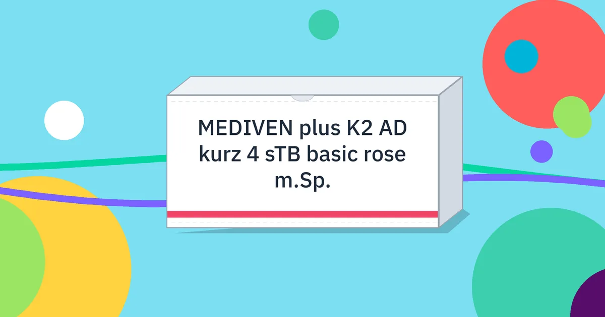 Symbolbild: Packung mit der Aufschrift MEDIVEN plus K2 AD kurz 4 sTB basic rose m.Sp. (PZN 15099725) – Verfügbarkeit und Bezug in Apotheken in Frankfurt am Main