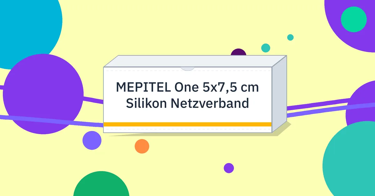 Symbolbild: Packung mit der Aufschrift MEPITEL One 5x7,5 cm Silikon Netzverband (PZN 09243997) – Verfügbarkeit und Bezug in Apotheken in Frankfurt am Main